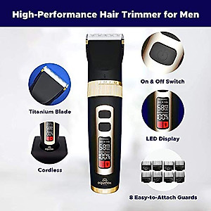 Equinox International, Beard Trimmer for Men - Hair Trimmer - Professional Electric Shaver with Men's Grooming Kit - Rechargeable, Cordless Clipper for Face and Body -Waterproof - Includes 8 Guards