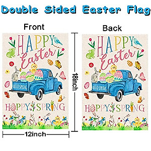Easter Garden Flags 12x18 Double Sided Burlap,Welcome Spring Easter Garden Flag with Bunny chick for Outside Vertical Holiday Yard Décor