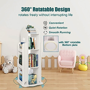foriy Rotating Bookshelf Kids 3-Tier Rotating Children's Bookshelf Book Shelf Organizer for Kids, 360° Display Floor Standing Bookcase Storage Rack Shelf for Room White,16.14" x 16.14" x 37.4"