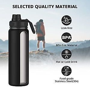 WATERH Insulated Smart Water Bottles with Straw, Intake Tracker, Water Safety Analyzer, LED Reminder, BPA Free, 18 oz Double Wall Vacuum Stainless Steel Thermos (Straw Lid (Non Smart), Matt Black)