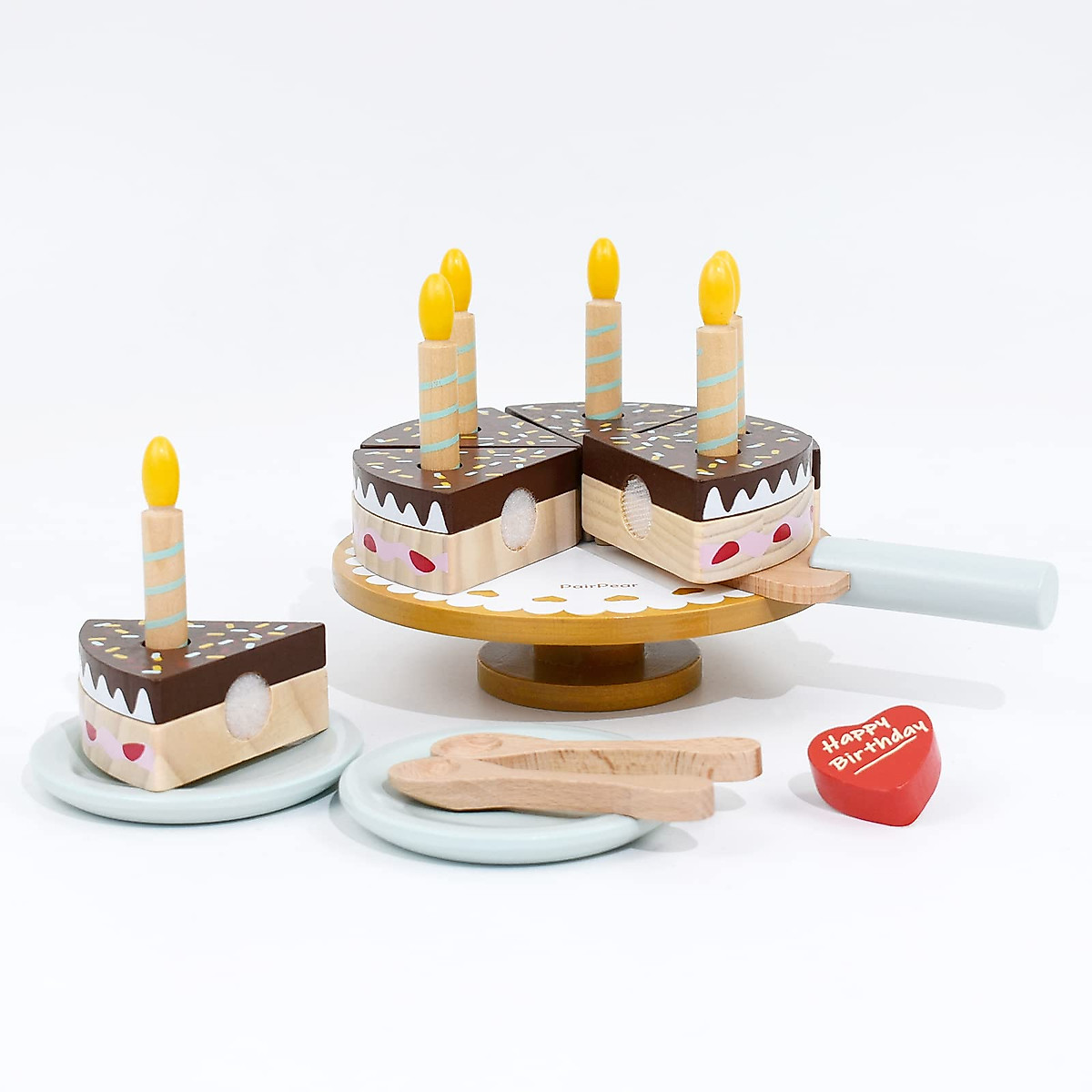 PairPear Birthday Party Cake Playset for Kids,Wooden Toys Play Food