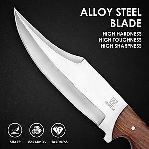 Nescole Handmade D2 Steel Hunting Bowie Knife With Rose Wood Handle & Leather Sheath - 13.5" Tactical Bowie Survival Hunting Knife For Camping, Hiking, Skinning, Fishing