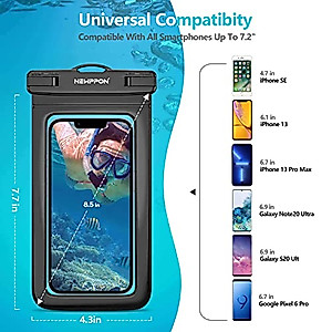 newppon Cell Waterproof Phone Pouch : 2 Pack Water Proof Dry Bag Case with Lanyard - Underwater Universal Clear Cellphone Holder Large Protector for Samsung Galaxy Note for Diving Fishing Waterpark