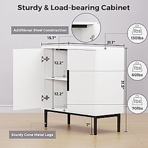 REHOOPEX Storage Cabinet, Modern Accent Buffet Cabinet, Free Standing Sideboard and Buffet Storage with Door, Wood Buffet Sideboard for Bedroom, Living Room, Kitchen or Hallway (1, White)