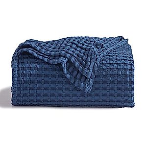 Bedsure Cooling Bamboo Waffle Weave Blanket - Soft, Lightweight and Breathable Throw Blankets for Hot Sleepers, Luxury Cotton Throws for Bed, Couch and Sofa, Navy 50x70Inches