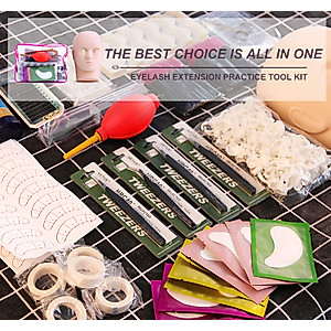 Pro 335Pcs Lash Eyelash Extension Kit, Mcwdoit Professional Lash Practice Kit with Flat Mannequin Head, Training Makeup Eye Lashes Grafting