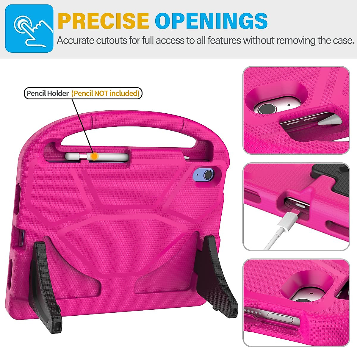 SUPLIK Kids Case for iPad 10th Generation (10.9-inch, 2022), iPad 10th Gen Case with Screen Protector, Durable Shockproof Handle Stand Kids Cover with Pencil Holder for Apple iPad (10 GEN), Pink