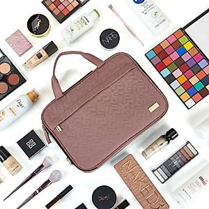 NISHEL Travel Makeup Bag, Portable Cosmetic Organizer, Stand Up Toiletry Bag, Travel Cosmetic Case for Travel Sized Toiletries, Rosewood-Pink