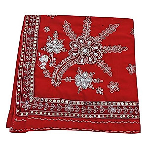 Peegli Indian Sarong Wrap Red Vintage Textile Georgette DIY Fabric Traditional Embroidered Cloth