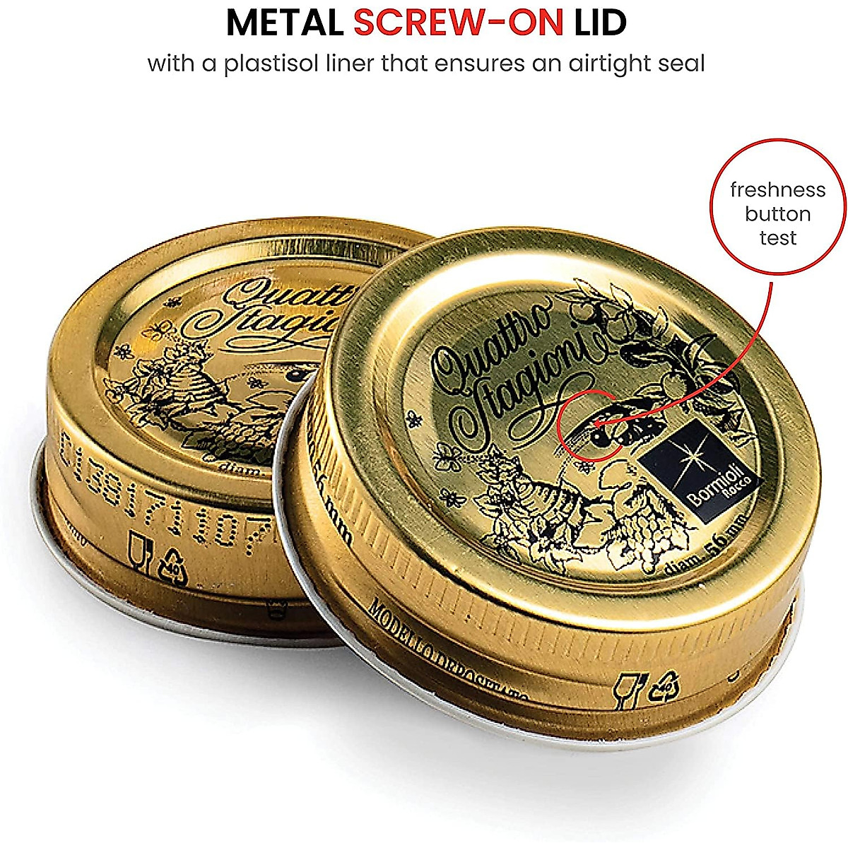 Bormioli Rocco naaa Rocco 2-1/4", 56mm Quattro Stagioni, 3 Pack of 56 mm Lids, Gold