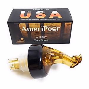 AmeriPour - Whiskey Pourer for Liquor Bottles – With Flap - Made 100% In USA. Great Whiskey Gift For The Home Bar! (1, Amber - Standard Cork)