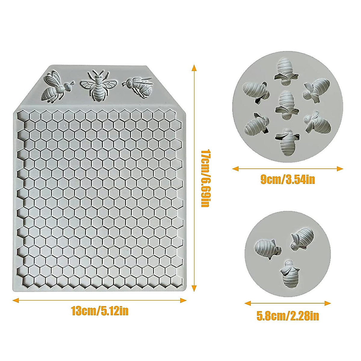 Amison Honeycomb Bees Silicone Fondant Cake Mold, 3Pcs 7 Cavity Bumble Bee Silicone Mold, Beehive Silicone Baking Molds, Silicone Cupcake Decorating Fondant Candy Baking Cake Moulds, Sugar Cube Mold