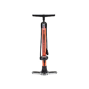 Schwinn Air Center Plus Floor Bike Pump, Pressure Gauge, Pumps 120 Max PSI, Dual Head Fits Schader and Presta Valve Types, Wide Metal Base, Orange