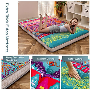 MAXYOYO Queen Futon Floor Mattress Shikibuton Mattress Sleeping Mats for Adults Japanese Mattress Roll Up Mattress Foldable Mattress for Floor, Bohemian B