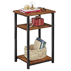 WLIVE Side Table, Small End Table, Adjustable 3-Tier Bedside Table with Sturdy Metal Frame, Tall Nightstand for Bedroom, Living Room, Sofa Table for Small Space (Rustic Brown, 1 Pack)