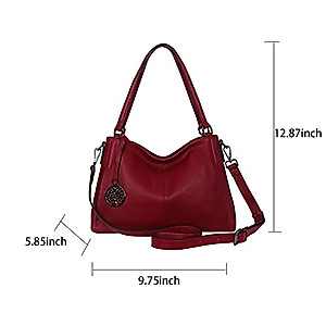 HESHE Genuine Leather Handbags for Women Shoulder Tote Bag Designer Hobo Cross Body Bags Satchel and Purses for Ladies(Wine-new)
