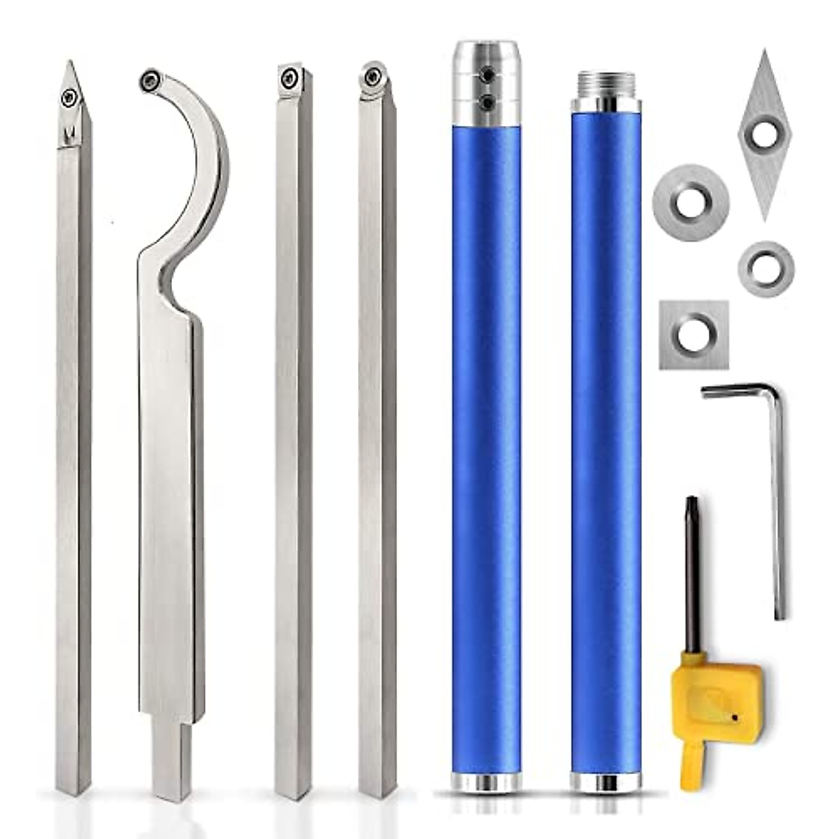Carbide Lathe Tools, Wood Turning Tools for Lathe, Wood Lathe Turning Tools for Rougher Finisher Detailer Swan Neck Hollower, with 4 Extra Replacement Inserts
