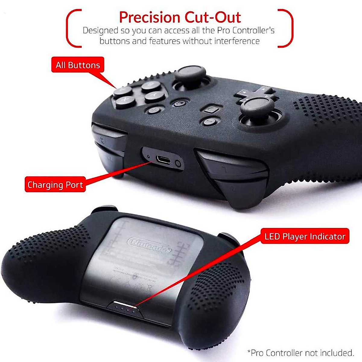 Soft Silicone Studded Particle Thicker Skin Cover for Nintendo Switch Pro Controller (Black and White)