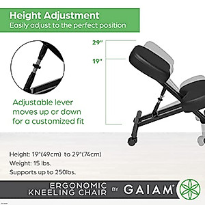 Gaiam Ergonomic Kneeling Chair - Adjustable Office Chair with Padded Cushions - Home Office Chair for Improving Posture and Core Alignment - Includes Easy-Glide Lockable Caster Wheels