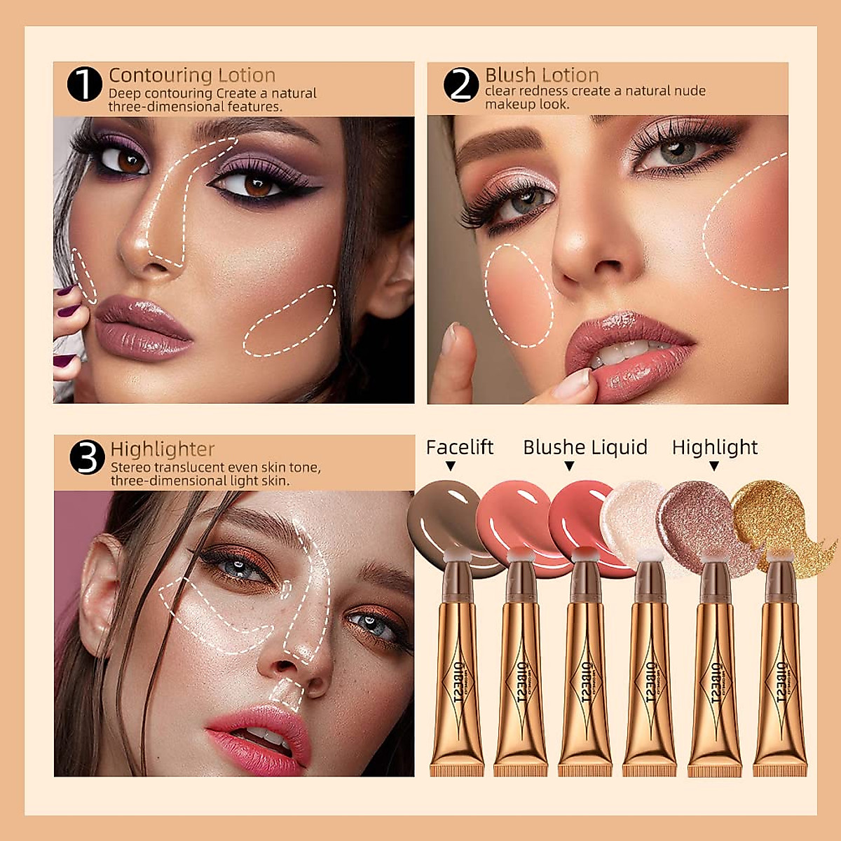 Yeweian Contour Beauty Wand, Liquid Face Concealer Contouring with Cushion Applicator, Natural Matte Finish, Lightweight Blendable Cream Bronzer Stick Makeup, Cruelty-free（Contour）