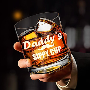 EBGRF Daddy's Sippy Cup Whiskey Glass - Funny Gifts for New Dad, from Wife - 11oz Whiskey Glass & 4 Whisky Stones Sets for First Father's Day, Birthday