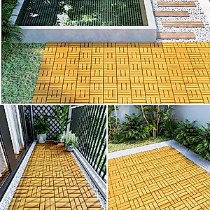 BEEFURNI Teak Interlocking Deck Tiles (10PCS 12"x 12"), Hardwood Outdoor All Weather, Wood Tile for Balcony, Backyard, Hot Tub Decor, 1-Year Warranty