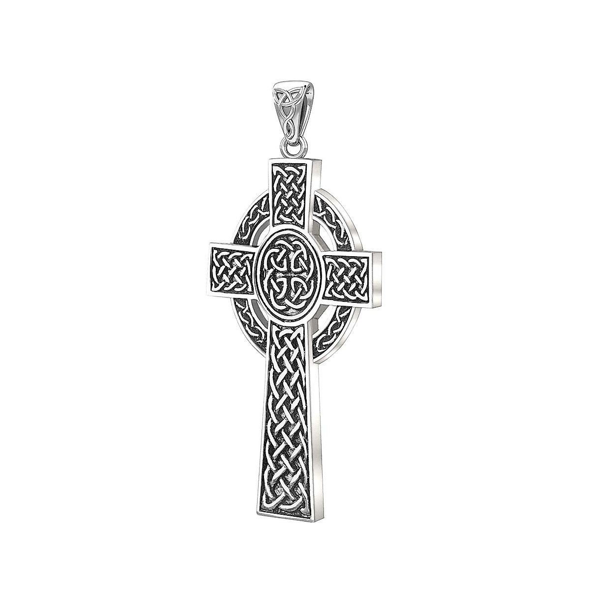 US Jewels New 925 Sterling Silver Irish Celtic Knot Cross Religious Pendant, 43mm