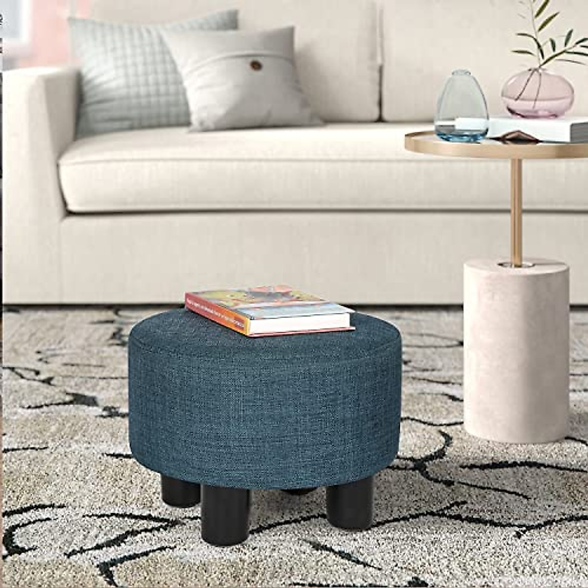 Joveco Small Footstools, Linen Ottomans Round Footrest Stool, Under Desk Upholstered Foot Stools with Plastic Legs, 10" H Mini Ottoman Sofa Stool for Couch, Bedside, Living Room