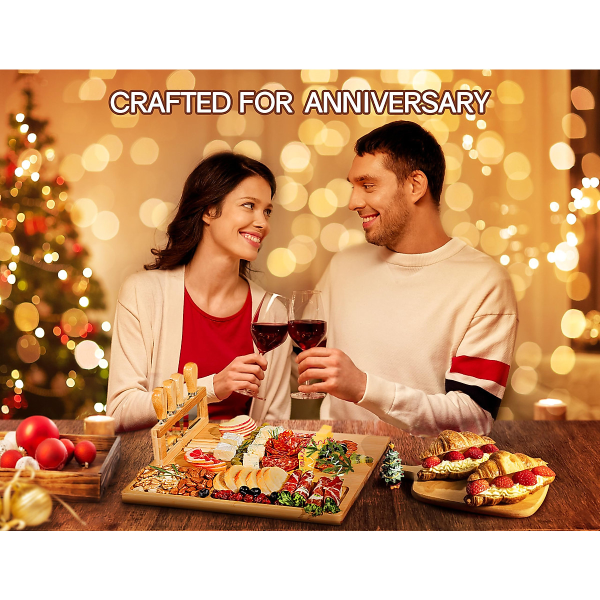 Easoger Cheese Board and Knife Set - Extra Large Charcuterie Boards with Magnetic Knife Holder, Cheese Platter Gift for Christmas, House Warming, Wedding, Anniversary, Thanksgiving