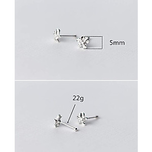 Flower Nose Rings Studs 22 Gauge Body Piercing Jewelry for Women S925 Sterling Silver Tiny Plumeria Cute Ball Bead Labret Screw Nose Stud Post Pin Hypoallgenic Dainty Body Jewelry