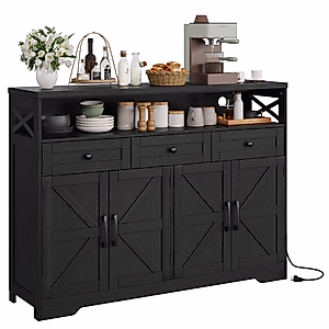 Befrases 52" L Modern Farmhouse Sideboard Buffet Cabinet, Black Storage Cabinet with Drawers & Shelves, Kitchen Pantry Hutch Cabinet, Coffee Bar Station Table for Living Room, Dining Room, Entryway