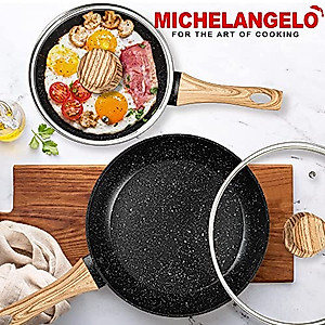 MICHELANGELO Frying Pan Set, Frying Pans Nonstick, Non Stick Frying Pan Set with Bakelite Handle, Nonstick Pans Set, Stone Skillets 2 Piece, frying pan set with lids, 8"+10" Stone Frying Pans