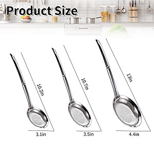 Stainless Steel Fine Mesh Strainer, Set of 3 Sizes Fine Mesh Sieve for Kitchen Cooking, Long Handle Food Strainer Steel Colander (Set of 3 Sizes)