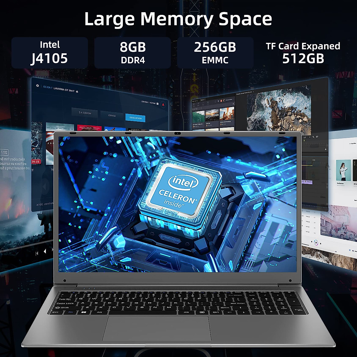 SGIN 17.3 Inch Laptop Computer, 256GB SSD 8GB RAM, 1920 * 1080 IPS FHD Display, Windows 11 Laptop with Quad-Core Intel Celeron J4105 Processors, 8000mAH, USB 3.0, Type-C, Bluetooth 4.2, 2.4/5G WiFi