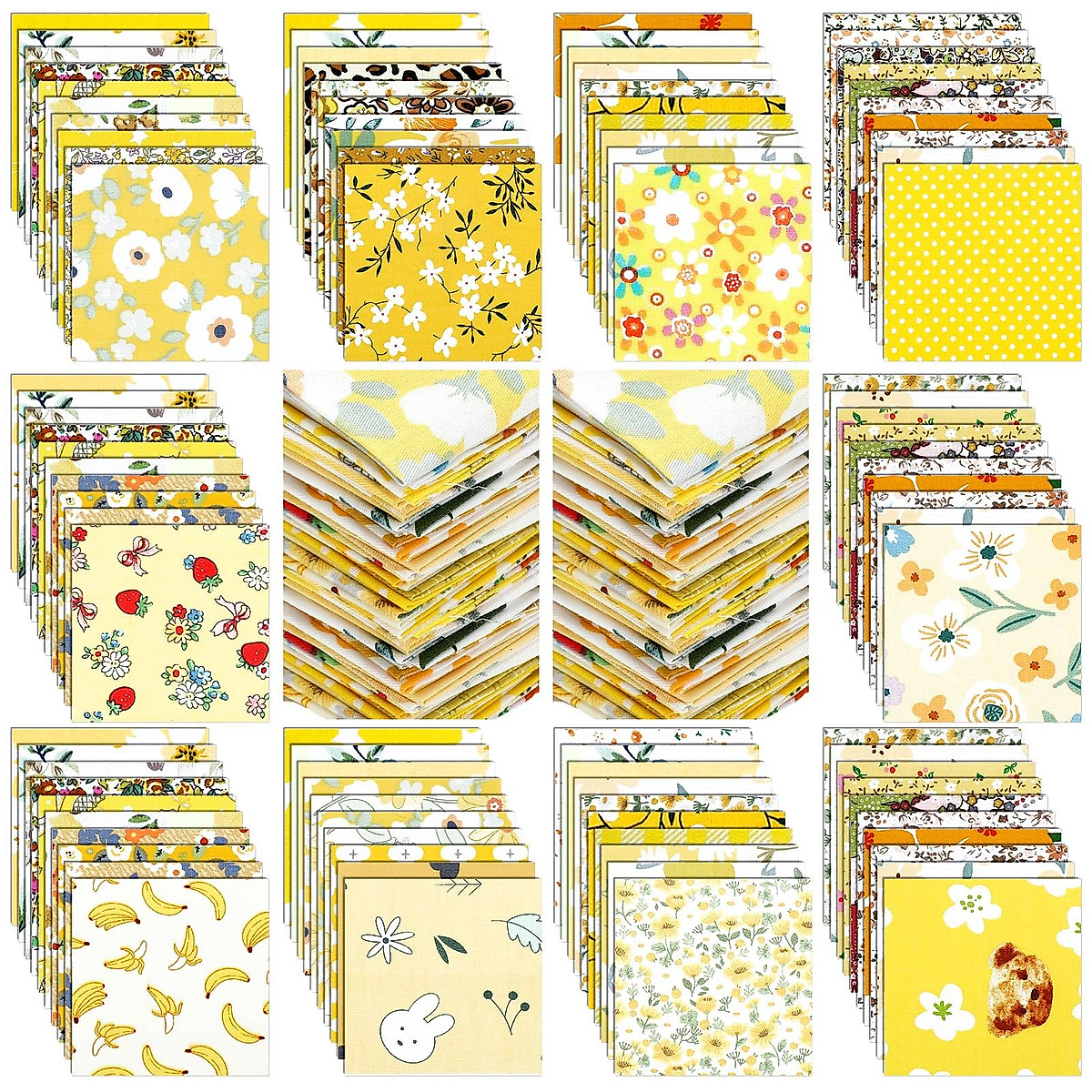 Ganeen 500 Pcs Cotton Fabric Squares 5 "x 5" Quilt Precut Fabric Printed Fabric Bundles Sheets Charm Packs for Quilting for DIY Sewing Scrapbooking Patchworks Crafts (Yellow Floral)
