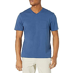 Amazon Essentials Men's Regular-Fit Short-Sleeve V-Neck Pocket T-Shirt, Pack of 2, Blue/Charcoal Heather, X-Large