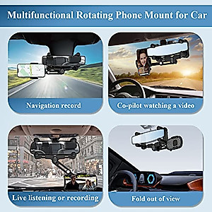 MIUOLV for Rear View Mirror Phone Holder, Rearview Mirror Phone Holder for Car, 360° Rotatable and Retractable Car Phone Holder Mount Universal Adjustable Car Cell Phone Holder for All Smartphones