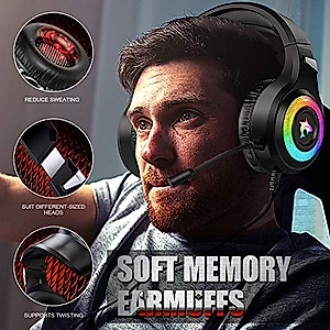 Gaming Headset Xbox One Headset with Stereo Surround Sound,PS4 Gaming Headset with Mic & LED Light Noise Cancelling Over Ear Headphones Compatible with PC, PS4,PS5, Xbox One,Mac