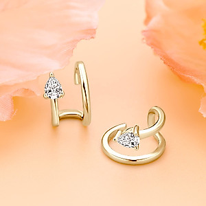 AINUOSHI Ear Cuff Earrings for Women Moissanite Earrings Non-Piercing Clip On Cartilage, 925 Sterling Silver with 14K Yellow Gold Plated, Hypoallergenic, Jewelry Box Packed