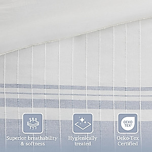 Harbor House Queen Duvet Cover Set, Stripes Clipped Jacquard, Cotton Oversized Duvet Cover for a Queen-Size Bed, Farmhouse Bedding Cover, 2 Shams, 2 Décor Pillows, Morgan, Full/Queen White/Blue