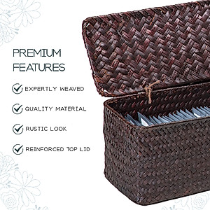 Freshends Powder Room Basket with Lid plus 80 Personal Wipes — Storage for Wipes and Household Items, Bathroom Counter Organizer, Wicker Baskets for Organizing - (Mahogany, Gray)