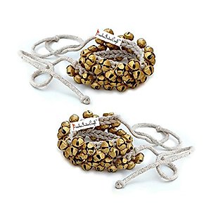 Prisha India Craft ® Kathak Ghungroo Pair, (25+25) (16 No. Ghungroo) Big Bells Tied with Cotton Cord Indian Classical Dancers Anklet Musical Instrument