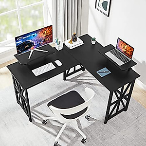 GreenForest L Shaped Desk with 2 Monitor Stand 50.4 inch Reversible Corner Computer Desk Home Office Gaming Workstation Easy Assembly,Black