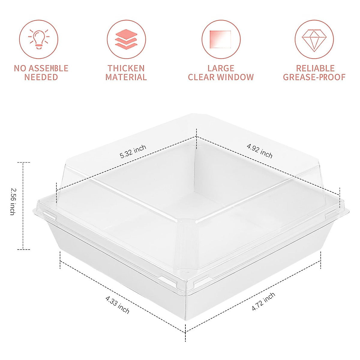 Ocmoiy Small Charcuterie Boxes with Clear Lids, To Go Paper Disposable Food Containers, 5 Inches Bakery Dessert Boxes for Sandwich, Cookie, Pastry, Cake Slice (White, 100ct)