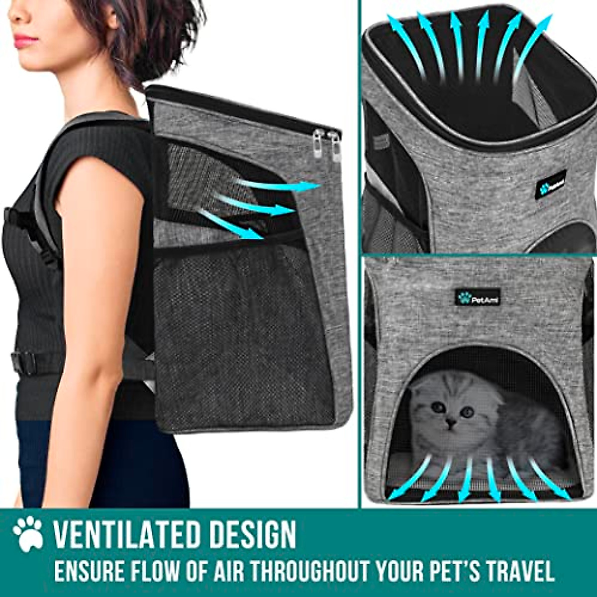 PetAmi Premium Pet Carrier Backpack for Small Cats and Dogs | Ventilated Design, Safety Strap, Buckle Support | Designed for Travel, Hiking & Outdoor Use (Heather Gray)