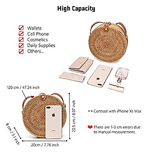 Handwoven Round Rattan Bag for Women Bali Ata Straw Bags Adjustable Shoulder Leather Straps