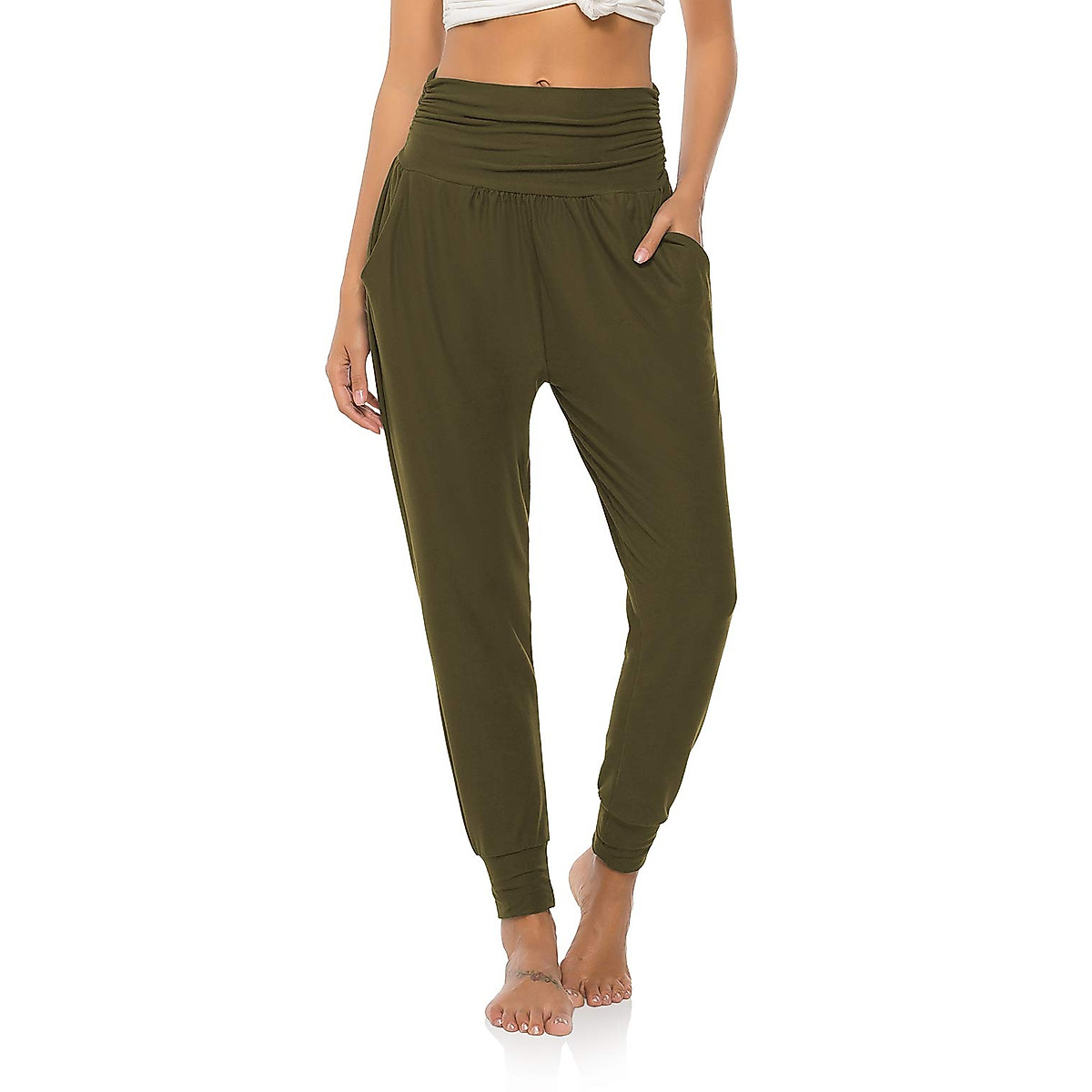 DIBAOLONG Womens Yoga Sweatpants Loose Workout Joggers Pants Comfy Lounge Pants with Pockets Army Green M