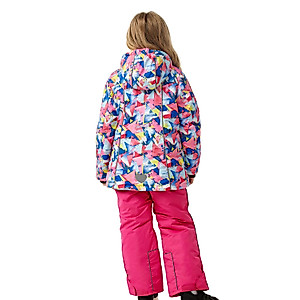 M2C Girls Thicken Warm Hooded Color Block Ski Snowsuit Jacket & Pants Pink 7/8