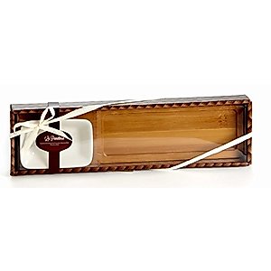 Artisano Designs La Panetteria Board with Dipping Dish Bread EVOO Serving Tray, Packaged Favor Dimensions Approx. 4.5” x 13" x 3.5" (11 x 33 x 9 cm). Bamboo 3.25" x 12.5" x 0.5" (8 x 32 cm x 1.2 cm