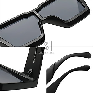 LIXX Trendy Square Diamond Sunglasses Women Men Retro Chunky Rectangle Flat Top Black Shades Glasses